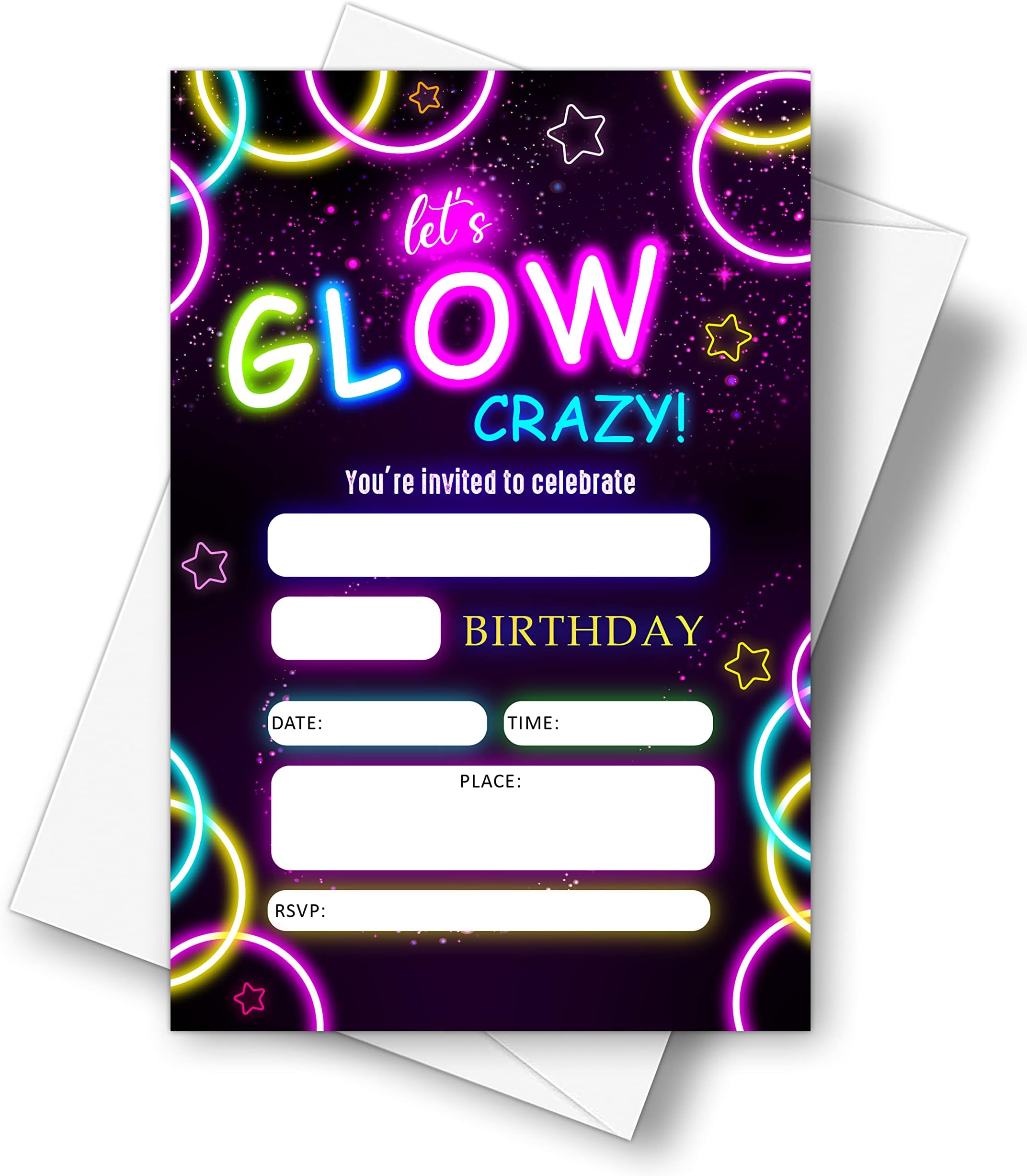 Amazon.com : DETIHO 4" x 6" Glow Theme Birthday Party Invitation Cards ...