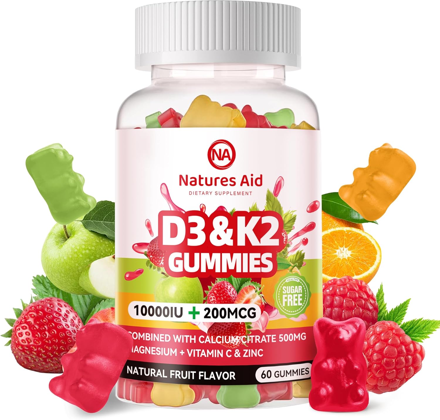 Amazon.com: Natures Aid Sugar-Free Vitamin D3 K2 Gummies with Calcium ...