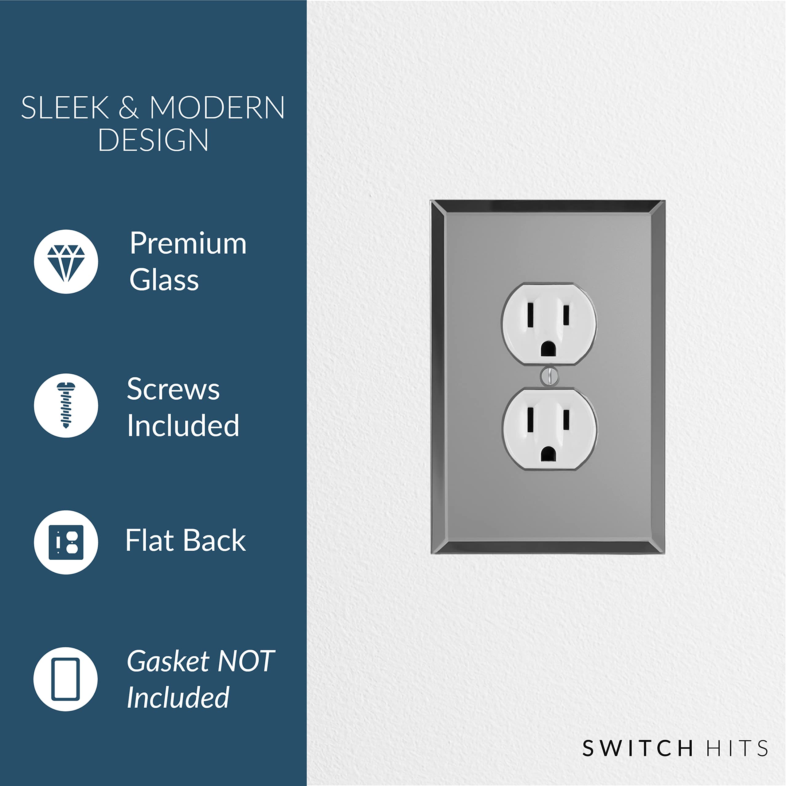 Snapklik.com : Silver Glass Mirror Outlet Wall Plate 1 Duplex 3.5" X 5. ...