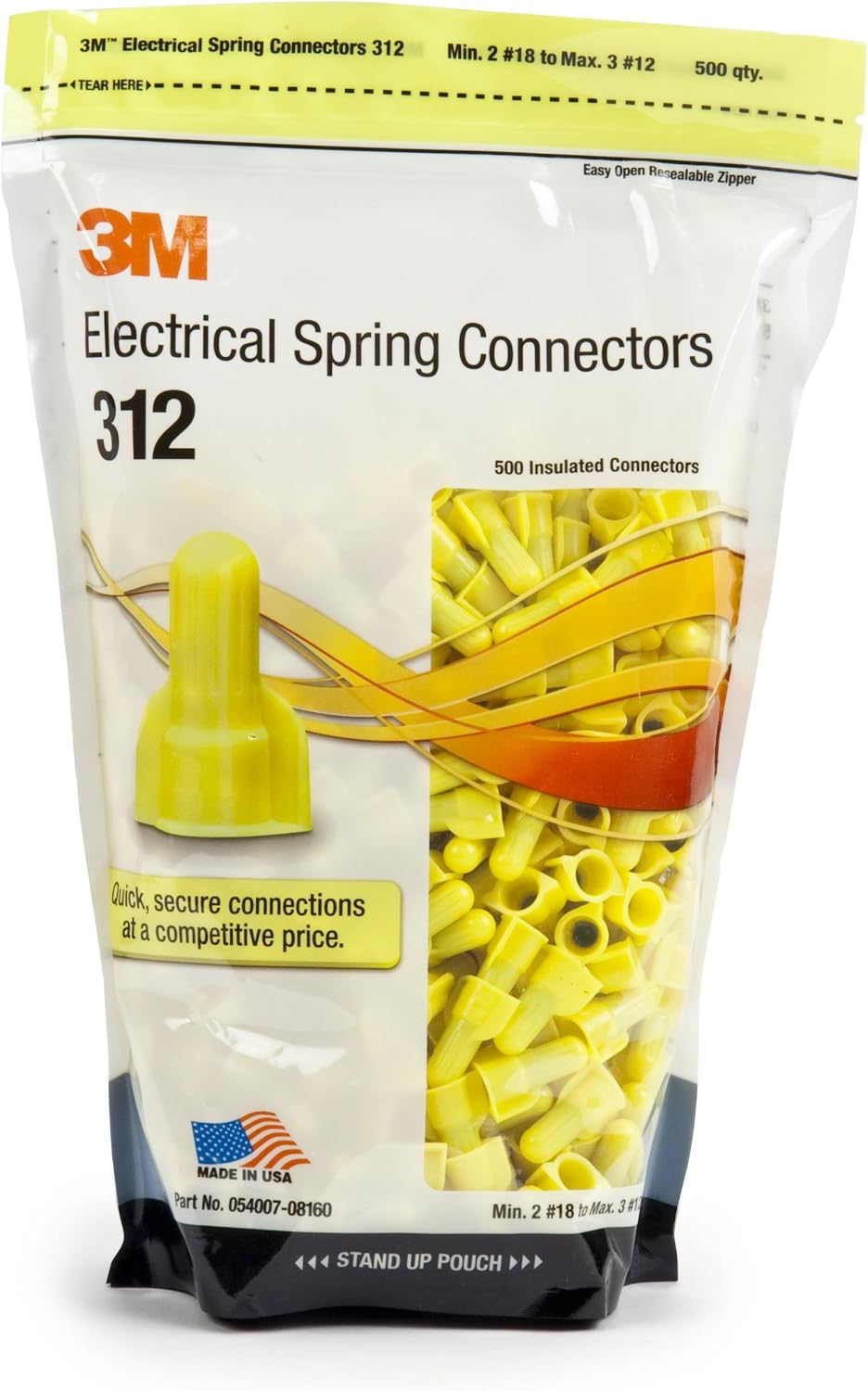 3M 312 Electrical Spring Connector, Yellow, 100 Per Box - Electrical ...