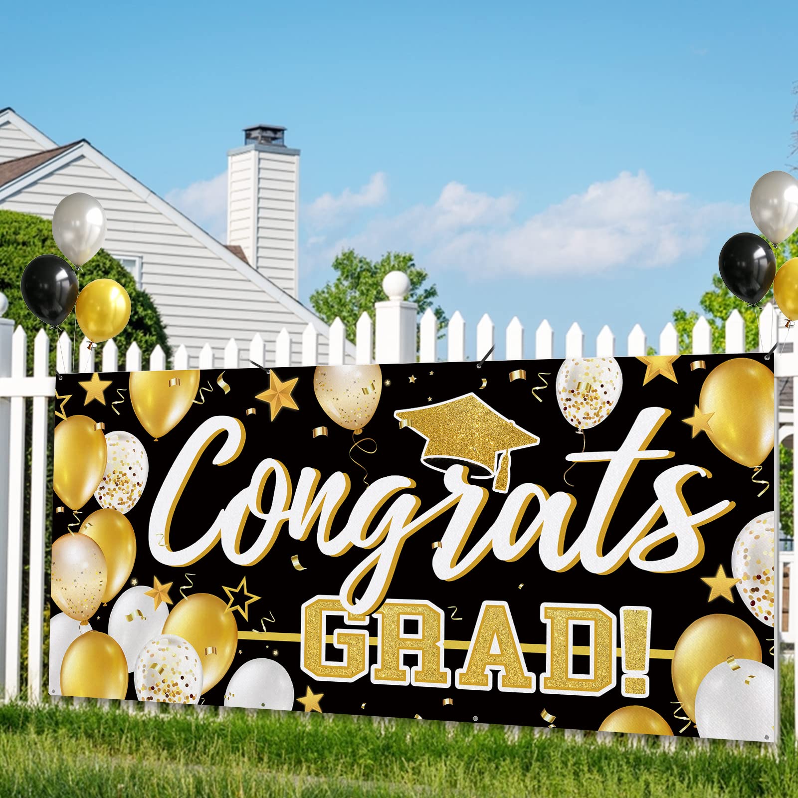 Outdoor Backdrop Class Of 2025 Cover Decorations Blue Gold Glitter ...