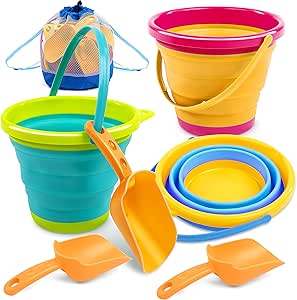Amazon.com: JOYIN 3 Packs Foldable Pail Bucket with Shovels & Mesh Bag ...