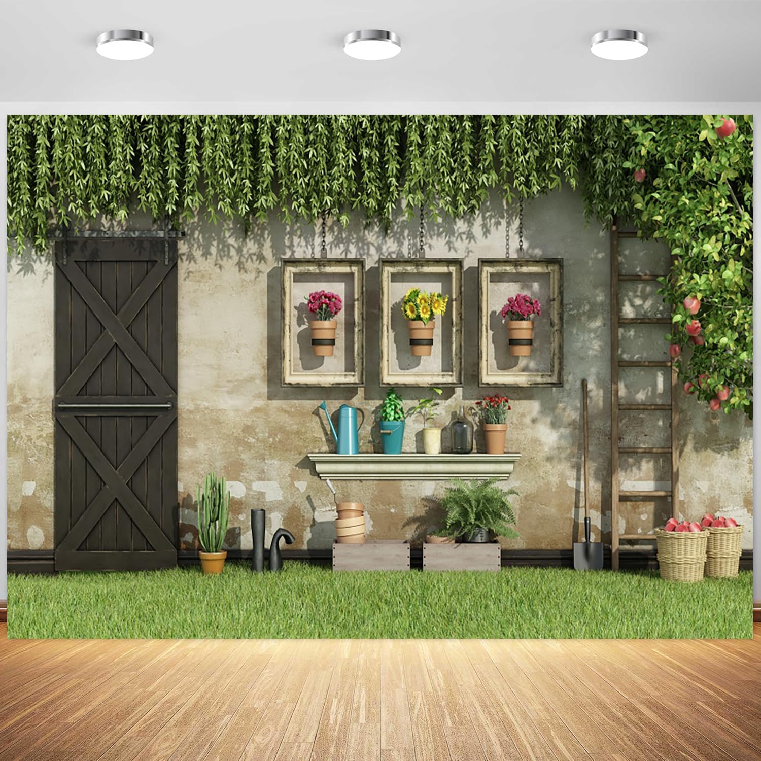 Amazon.com : 7x5ft Old Courtyard Wall Backdrop Green Plants Leaves Pot ...