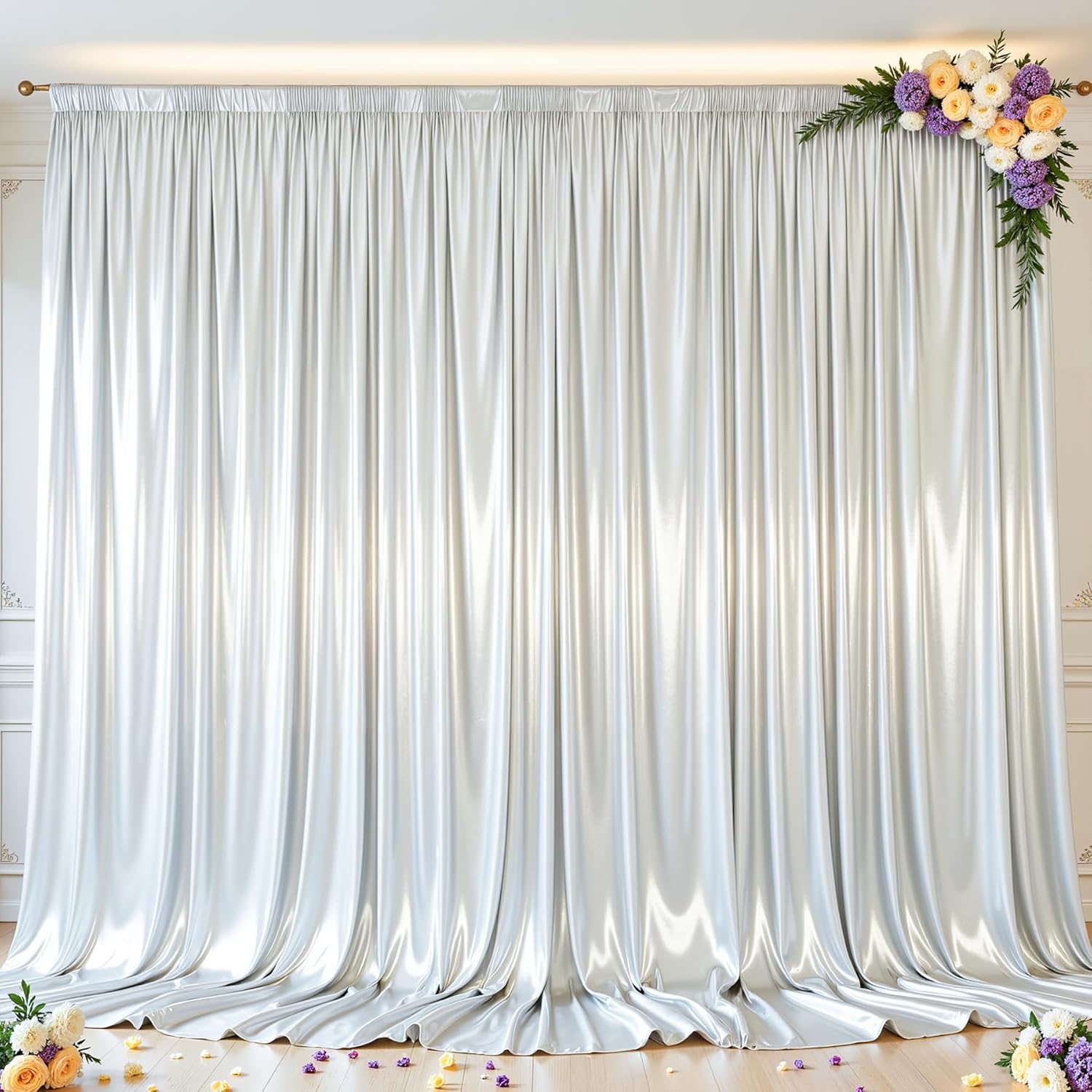Amazon.com : Silver Glitter Satin Backdrop Curtain for Parties 10x10FT ...