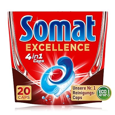 Somat Excellence 4-in-1 Caps (20 Caps), Quick Resolution Dishwasher ...