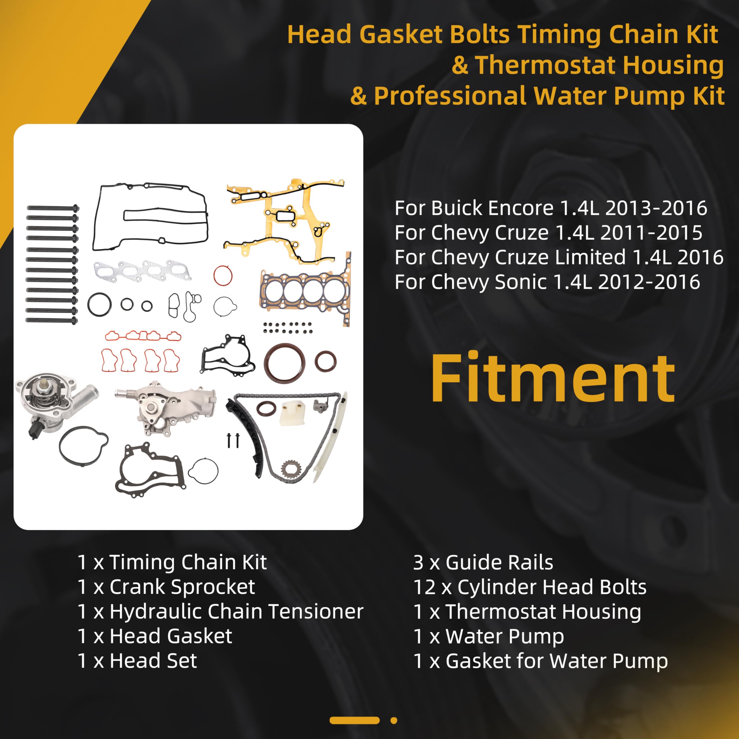 Snapklik.com : Head Gasket Bolts Timing Chain Kit & Thermostat Housing ...