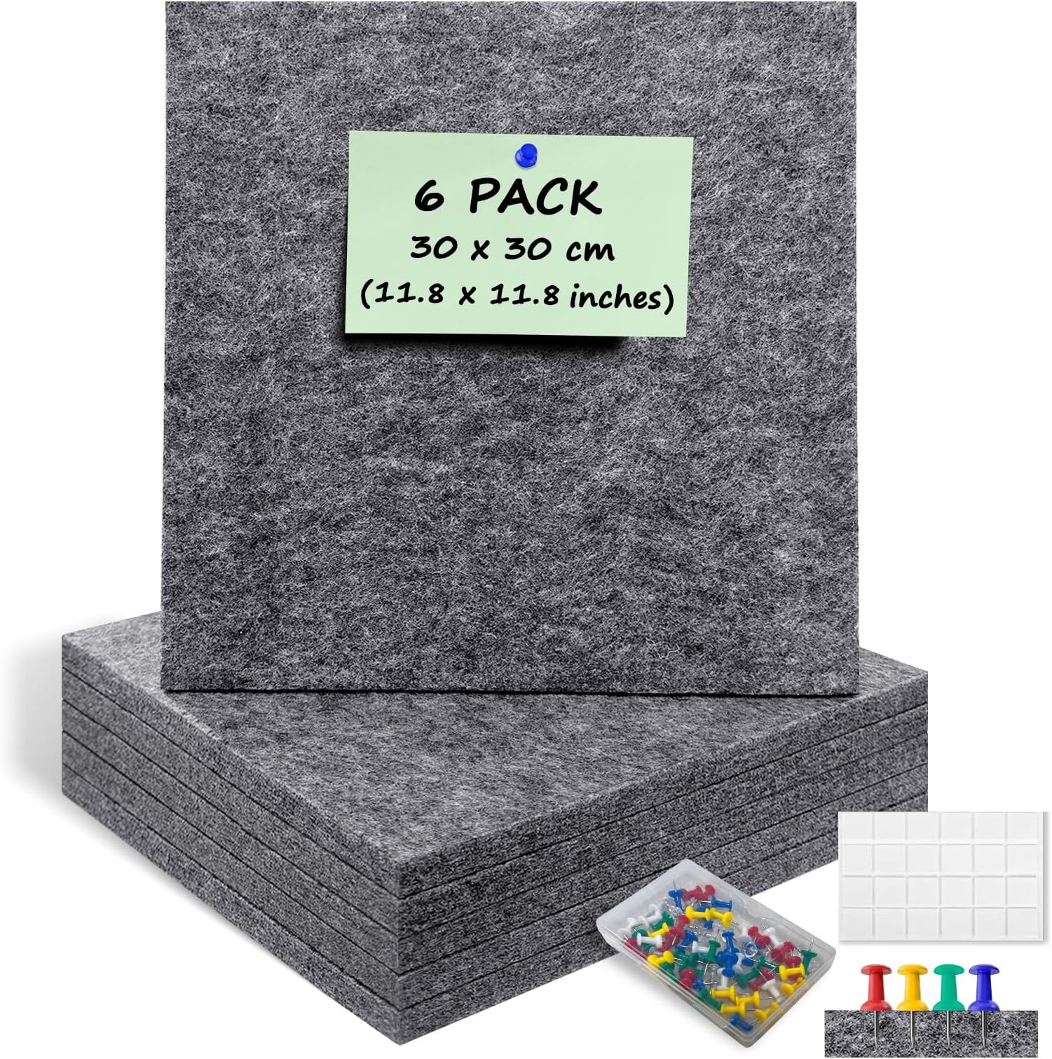 ANLIOTE 6 Pack Felt Cork Board Tiles for Wall with 60 Push Pins, 30x30 ...