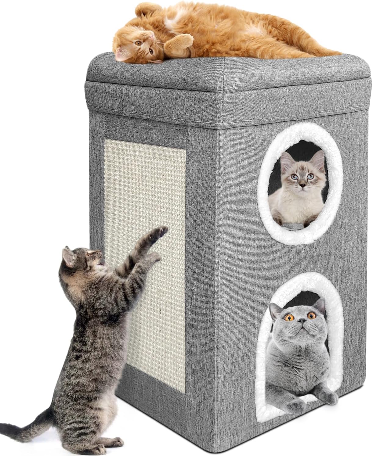 CATISM Foldable Cat House, Cat Bed 2 Layer Large Cat Cave for Pet with ...