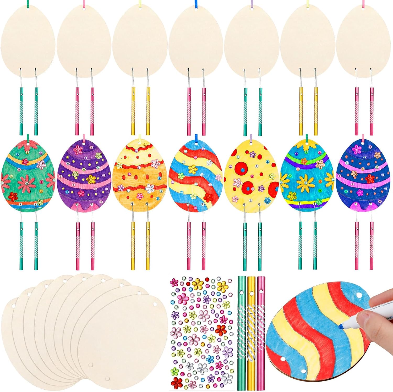Amazon.com: Wenqik 12 Sets Easter Wind Chimes Craft for Kids DIY ...