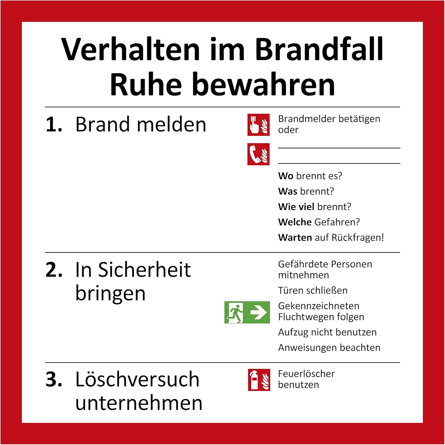 Verhalten im Brandfall Schild | 20 x 20 cm | Aushang für Brandmeldung ...