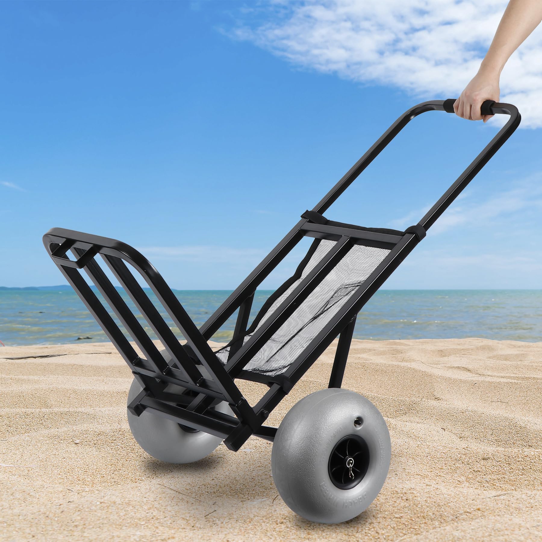 Neorexon Beach Cart with Balloon Wheels, w/10 inch TPU Ballon Tires Big ...