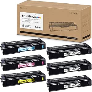 Amazon.com: JUHASG 6 Pack Compatible SP C310HA 406475 406476 406477 406478 Toner Cartridge ...