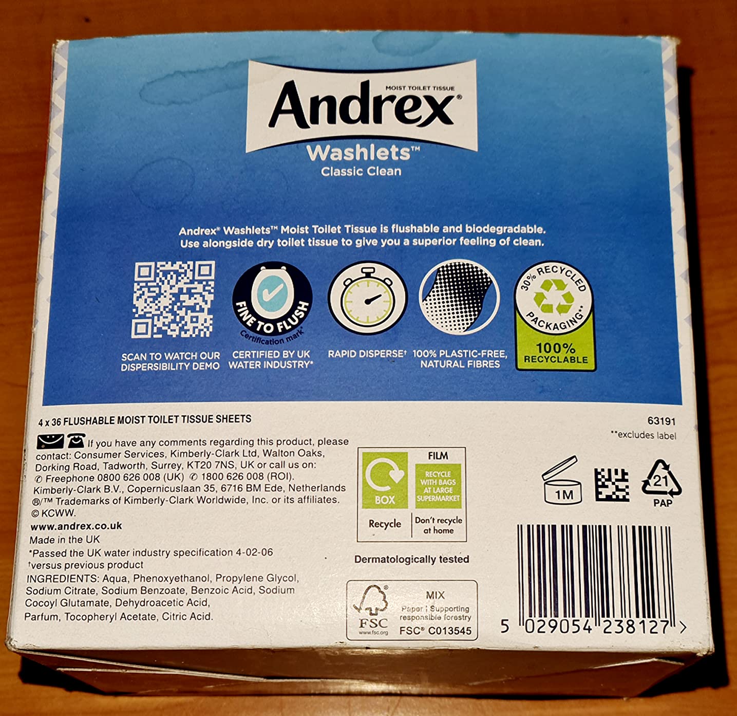 Andrex Classic Clean Washlets Moist Toilet Tissue Quad, 4 x 36 Wipes ...
