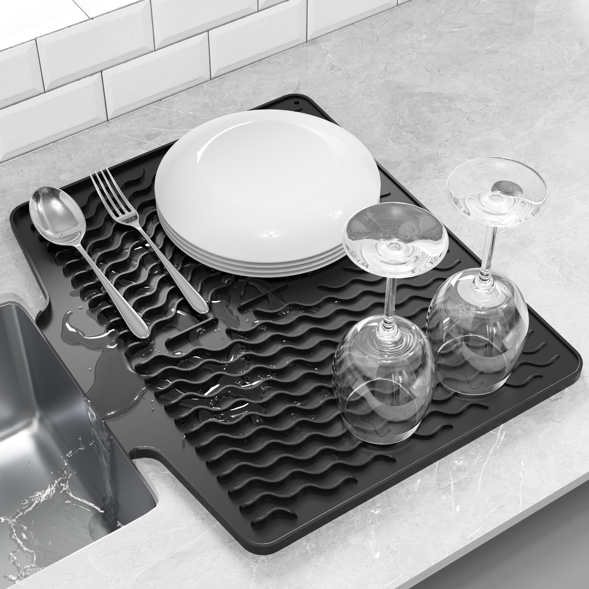 Amazon.com: CMDZHF Silicone Dish Drying Mat with Drain Lip 15.8'' x 13 ...