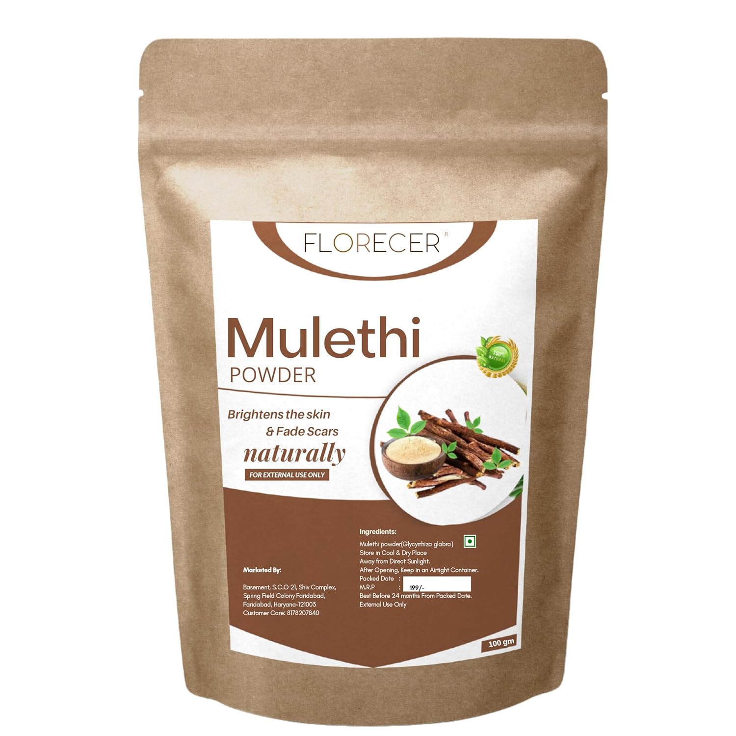 Florecer Mulethi Powder For Face, Hair | Organic Yashtimadhu Powder ...
