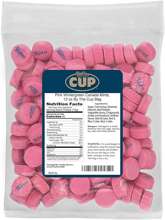 Amazon.com : By The Cup Pink Wintergreen Canada Mints, 12 oz Bulk Bag ...