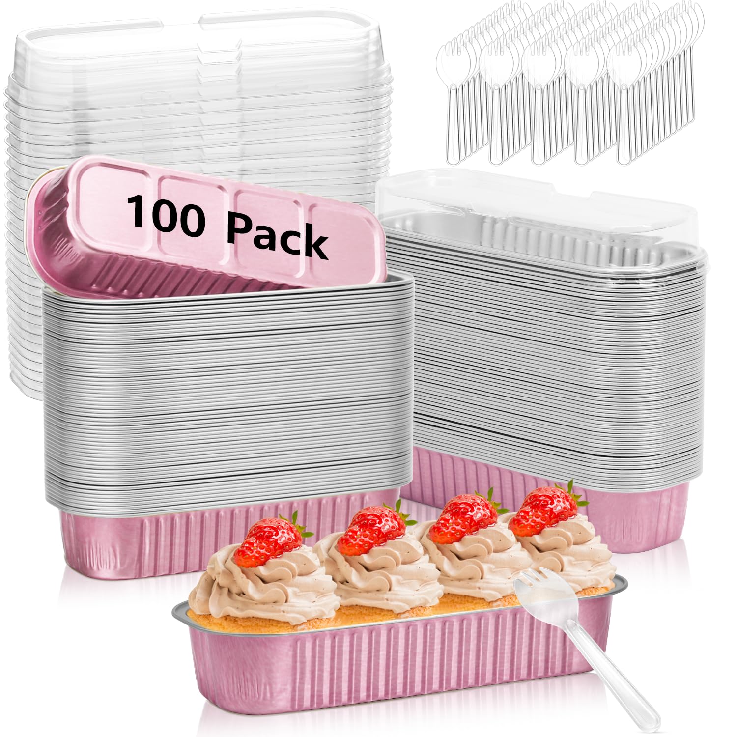 Amazon.com: Ruckae 100 Pack Mini Loaf Cake Pan with Lids and Spoons ...