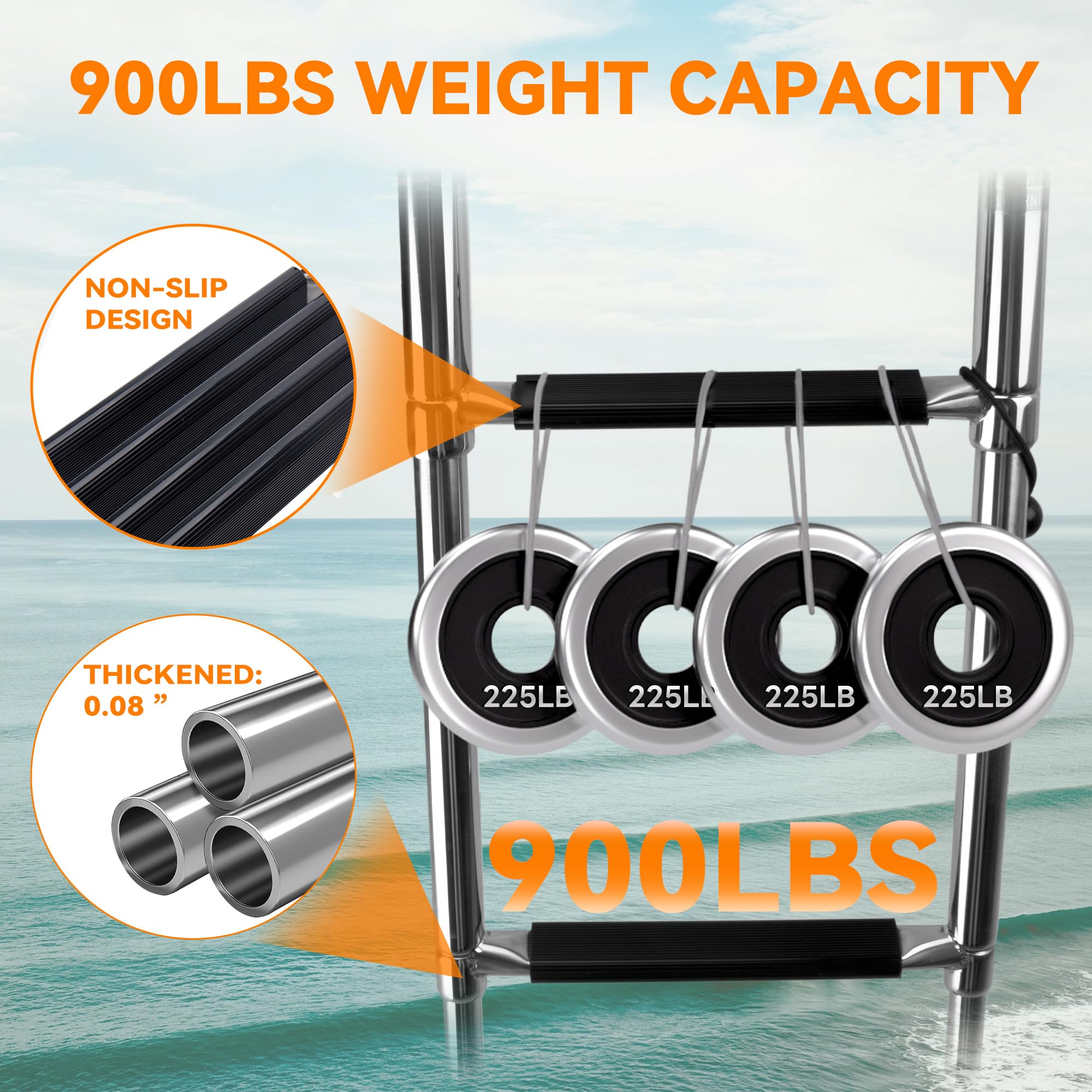 Snapklik.com : Boat Ladder 4 Step,Stainless Steel Telescoping Heavy ...