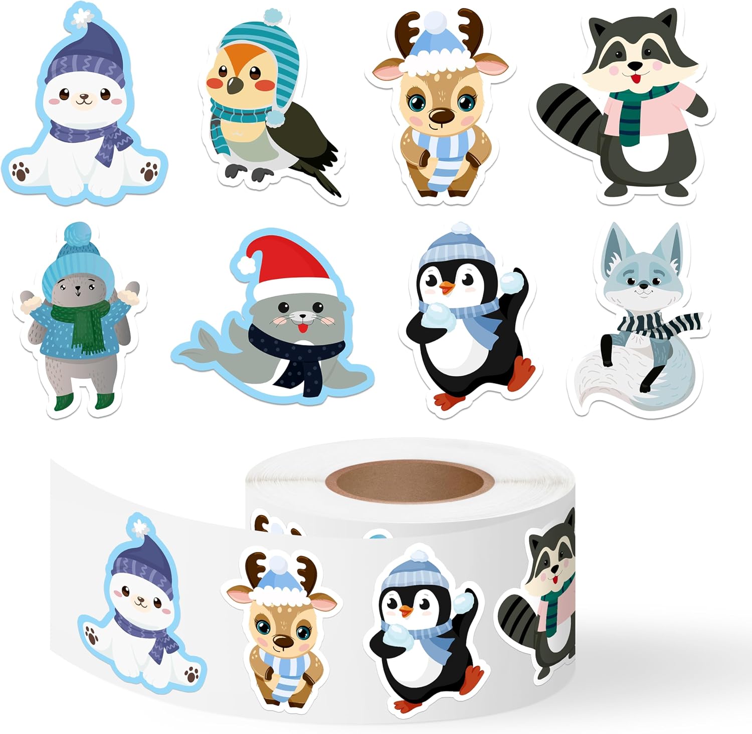 Amazon.com: Kirako 500Pcs Winter Animal Stickers Roll Cartoon Arctic ...