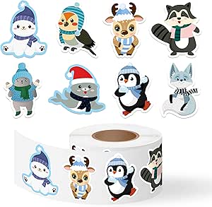 Amazon.com: Kirako 500Pcs Winter Animal Stickers Roll Cartoon Arctic ...