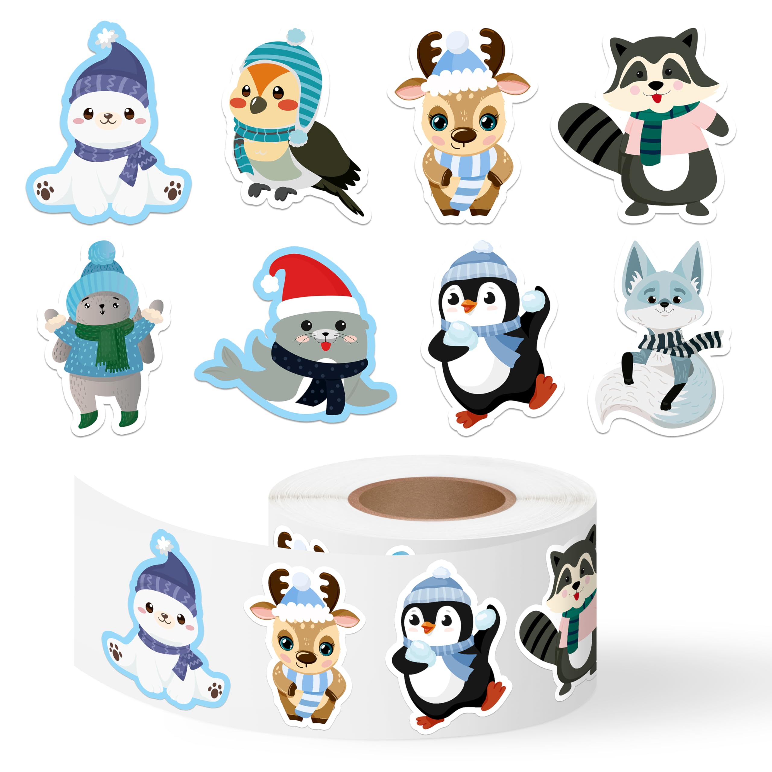 Snapklik.com : 500Pcs Winter Animal Stickers Roll Cartoon Arctic Polar ...