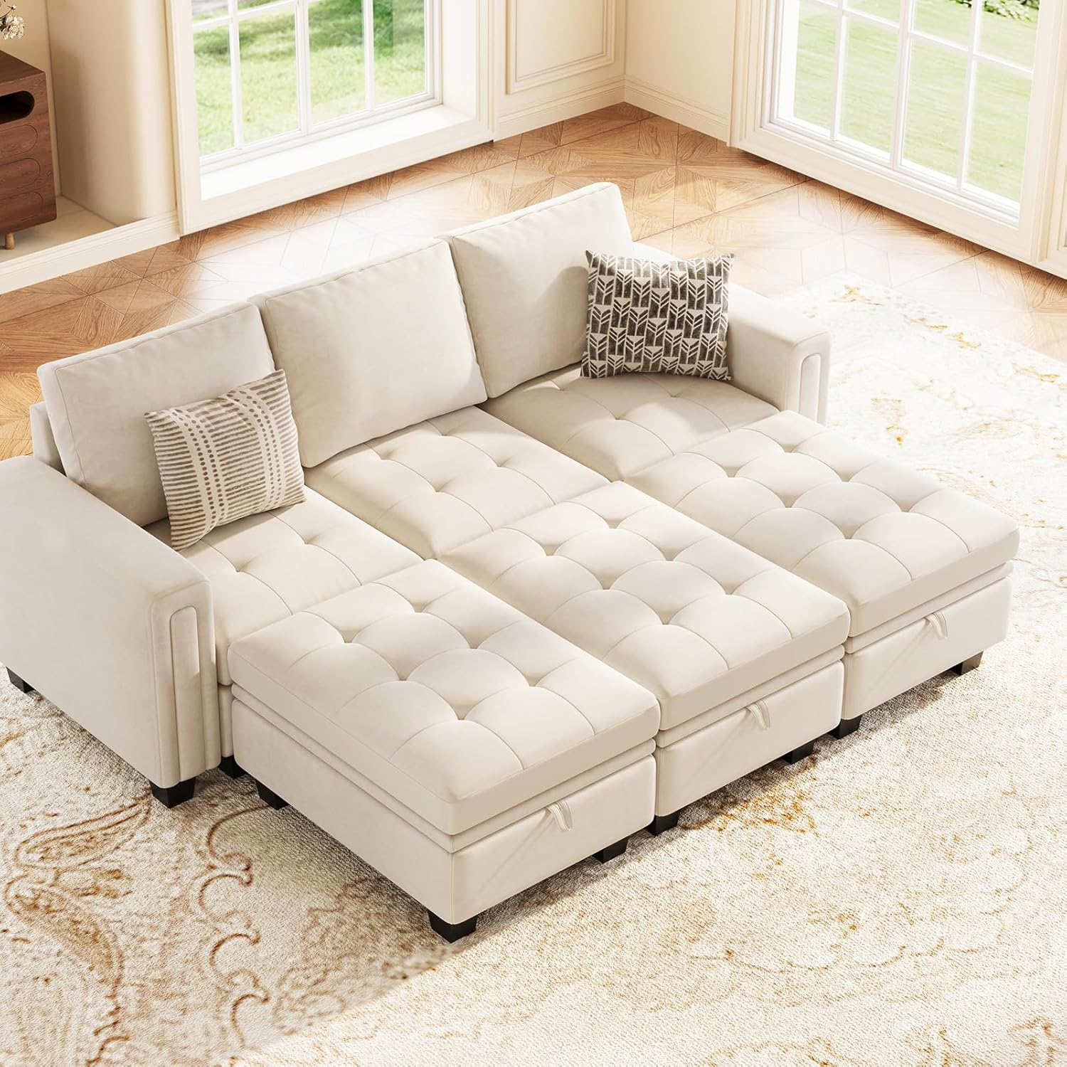 Amazon.com: Belffin Velvet Modular Sectional Sleeper Sofa Bed Sectional ...