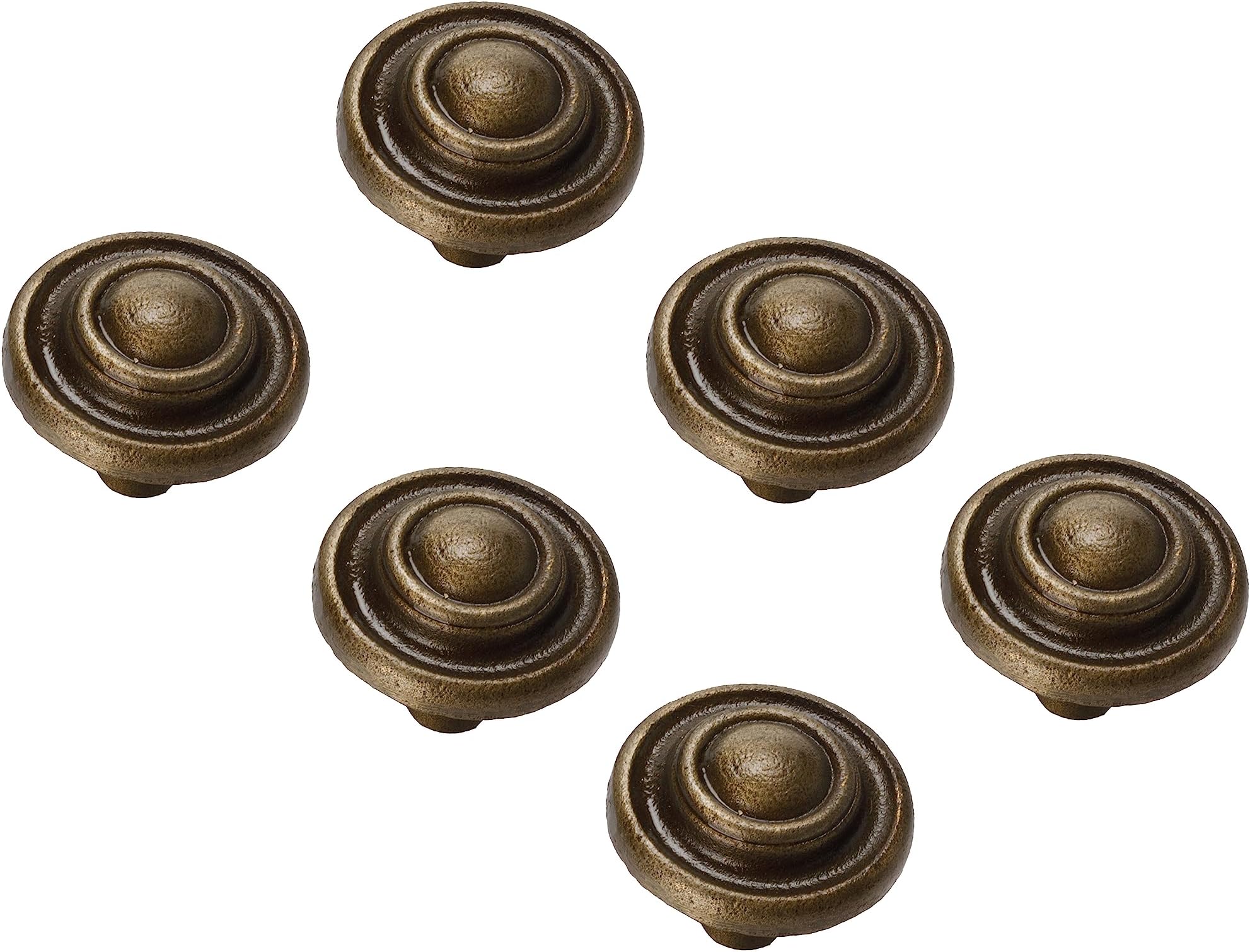 CRAFTSMAN ROAD Linden Antique Brass Cabinet Knobs (Set of 6), Cabinet ...