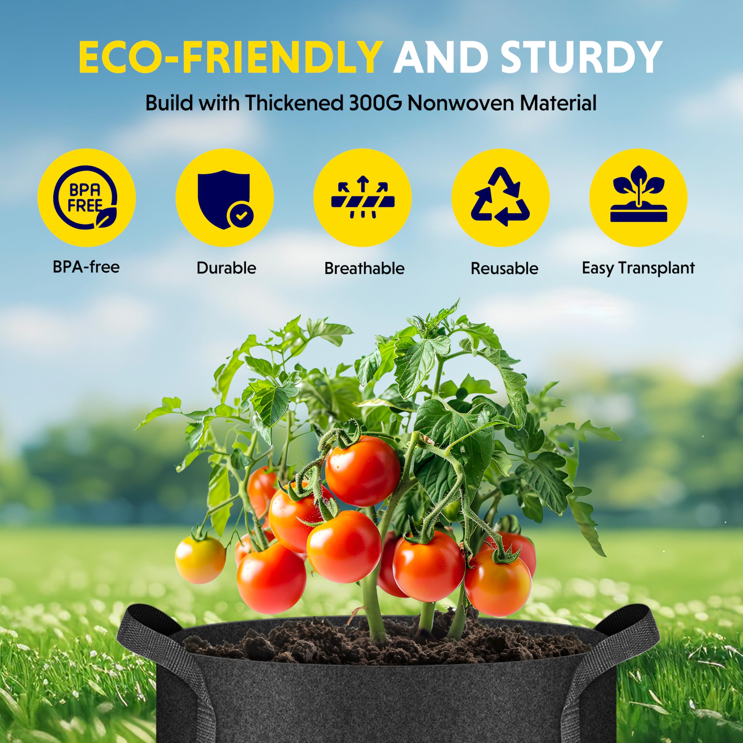 Snapklik.com : iPower Plant Grow Bag 3 Gallon 6-Pack Heavy Duty Fabric ...