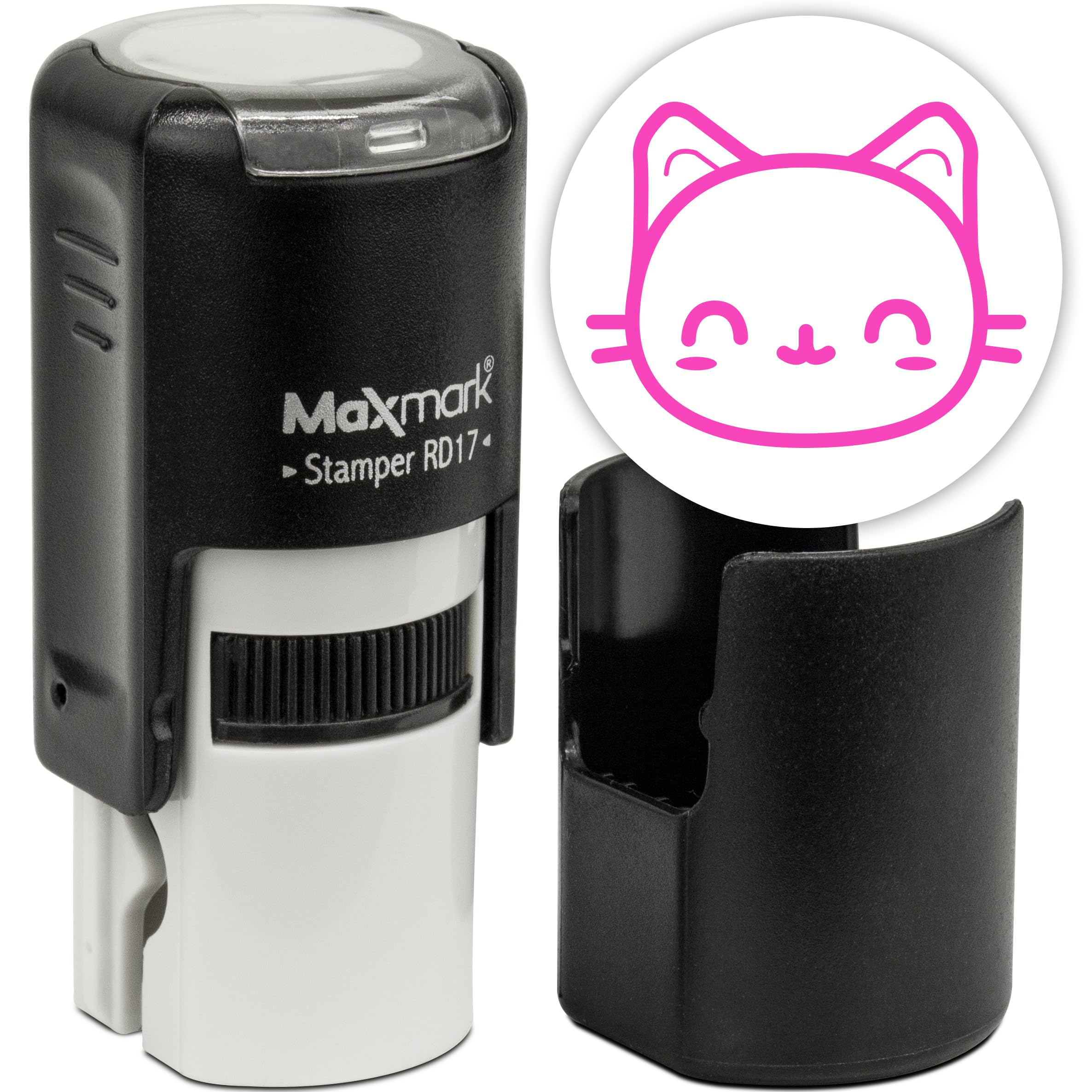 Amazon.com : MaxMark RD17 Round Self Inking Cat Emoji Stamp - Smiling ...