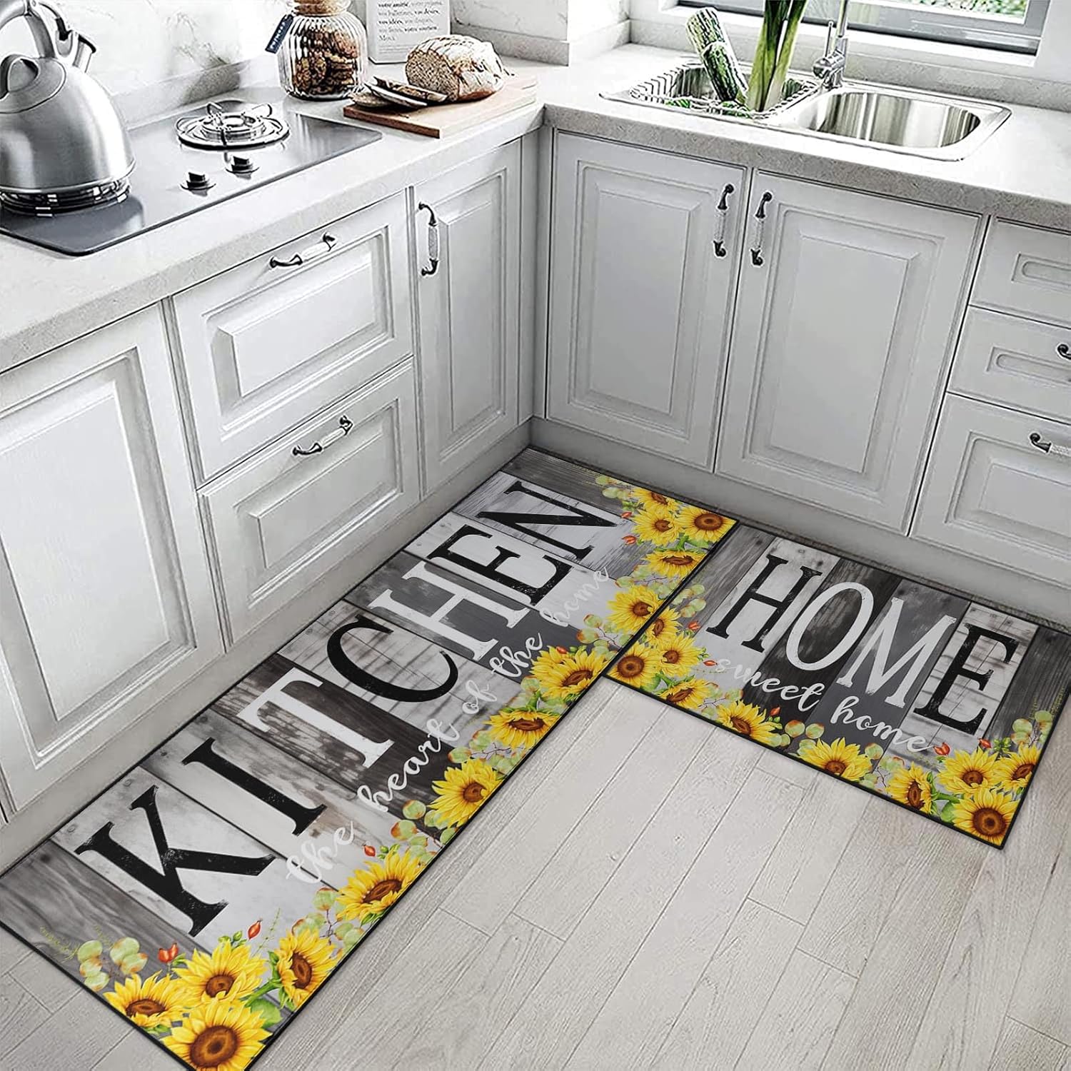 Amazon.com: Britown Wooden Sunflower Kitchen Rugs Mat Sets of 2 ...