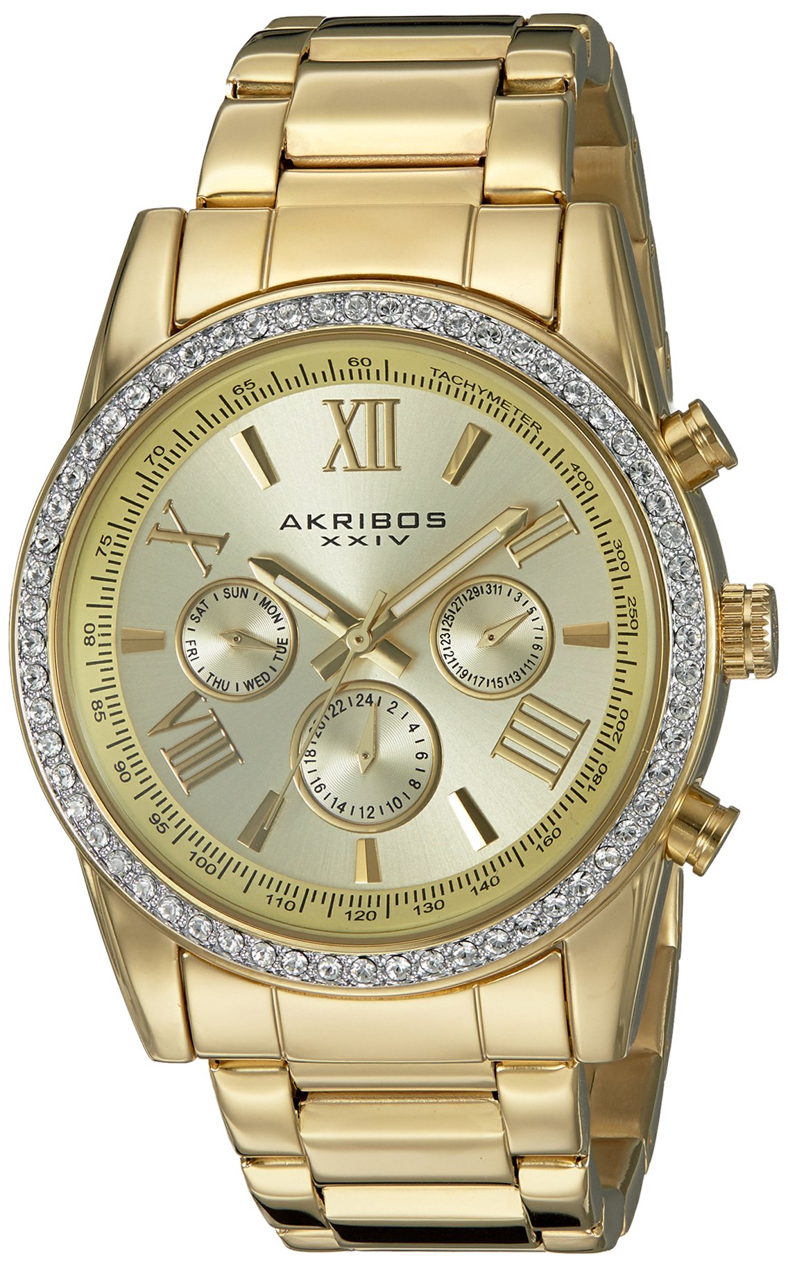 Akribos Multi Function Swarovski Crystal Accented Steel Bracelet Watch ...