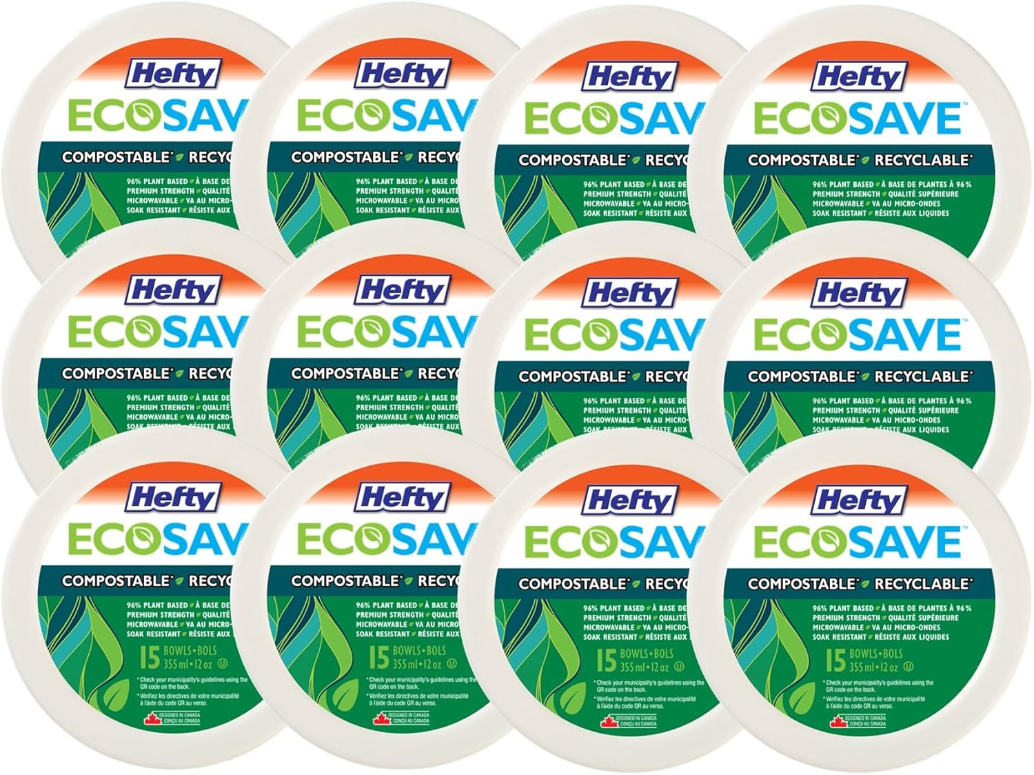 Amazon.com: Hefty ECOSAVE Compostable Disposable Bowls 12 oz, 15-count ...