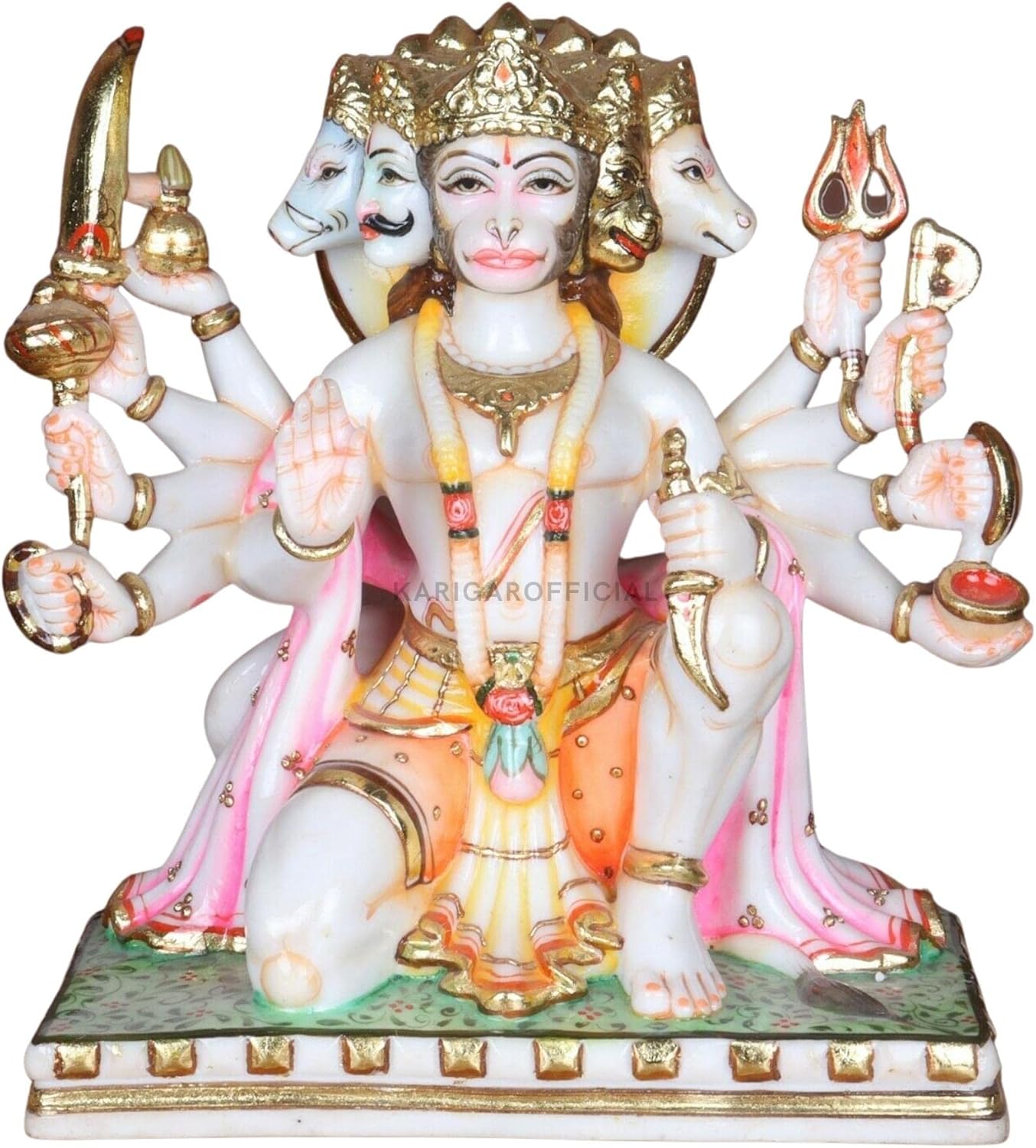 Amazon.com: Hanuman Statue Murti 12 inches Large Gold Leaf Panchmukhi ...