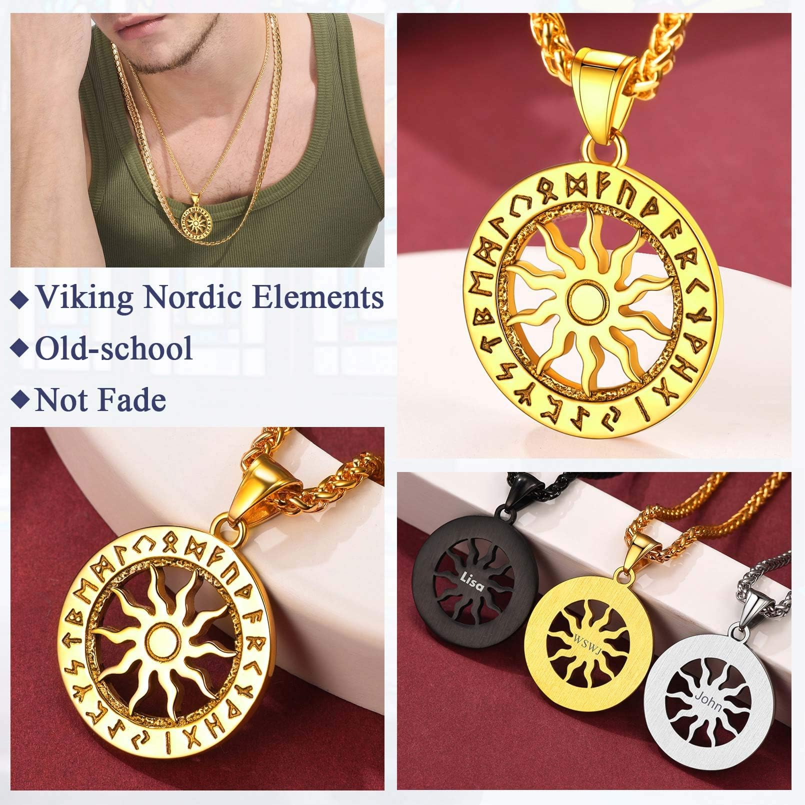 Snapklik.com : Personalized Viking Runes Sun Pendant Necklace Gold ...