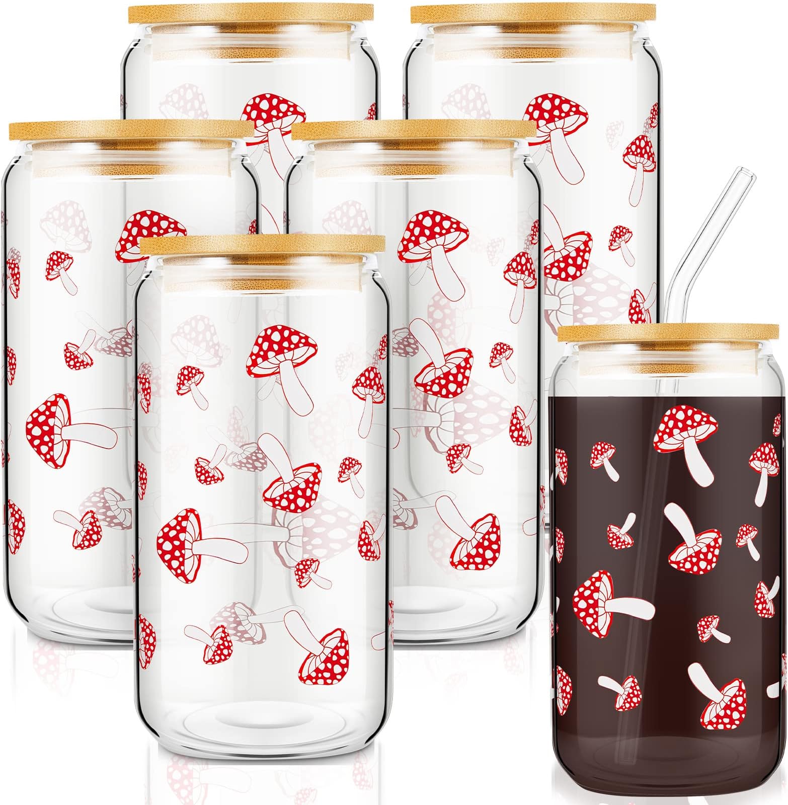 Amazon.com: Gejoy Mushroom Glass Cups with Lids and Straws 18 oz ...