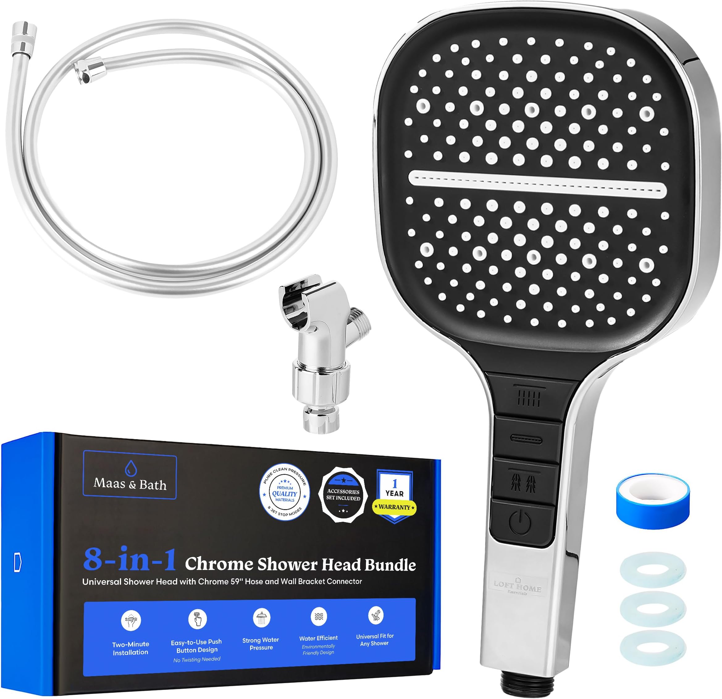 Loft Home Essentials Shower Head (Only) - Maas & Bath 8-in-1 Chrome ...