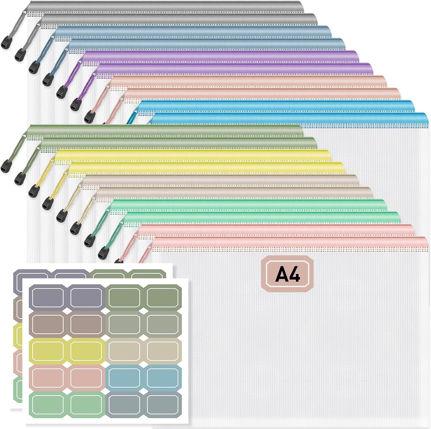 Amazon.com: Umriox 20PCS Mesh Zipper Pouch With Sticky Labels, A4 Size ...