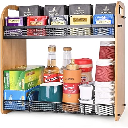 Amazon.com: KKC Bamboo Tea and Coffee Organizer for Countertop with Tea ...