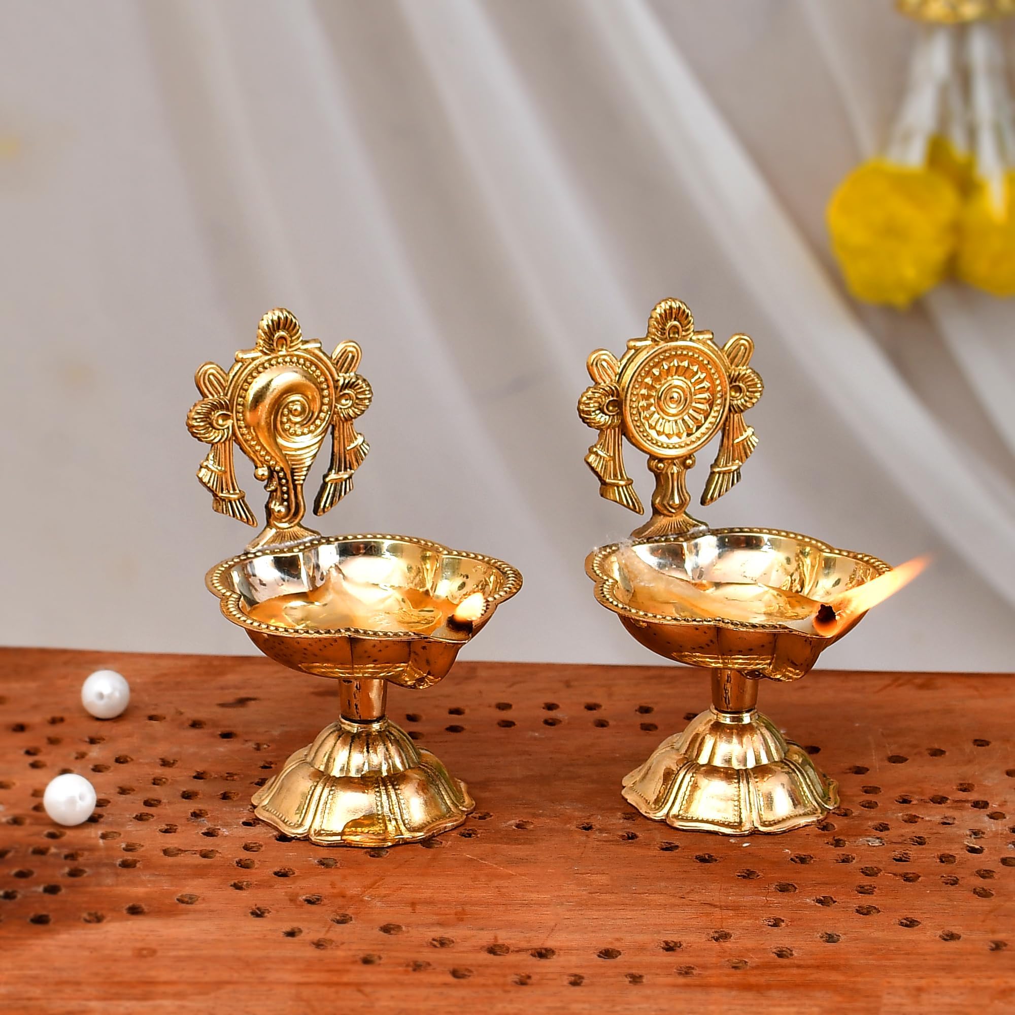 Collectible India Set of 2 Brass Diya for Puja Temple Decoration, Diya ...
