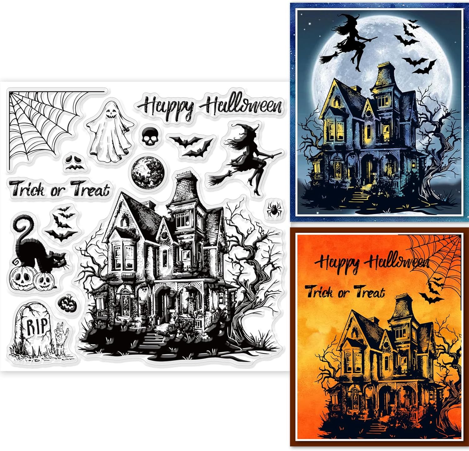 Amazon.com: GLOBLELAND Halloween Horror House Clear Stamps for DIY ...