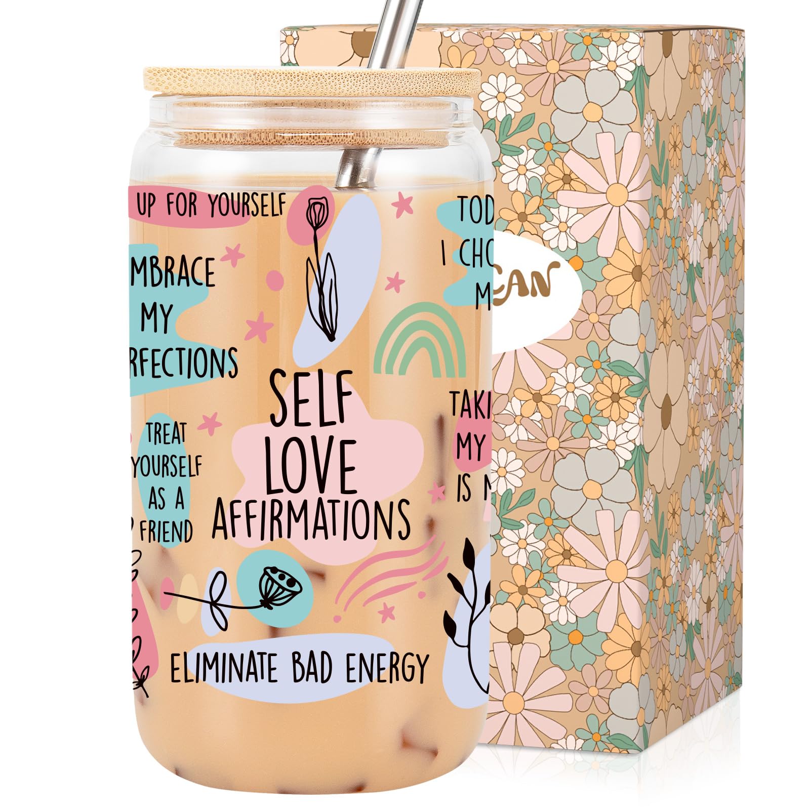 Amazon.com | LEADO Self Love Affirmations Cup, Iced Coffee Mug, 16 oz ...