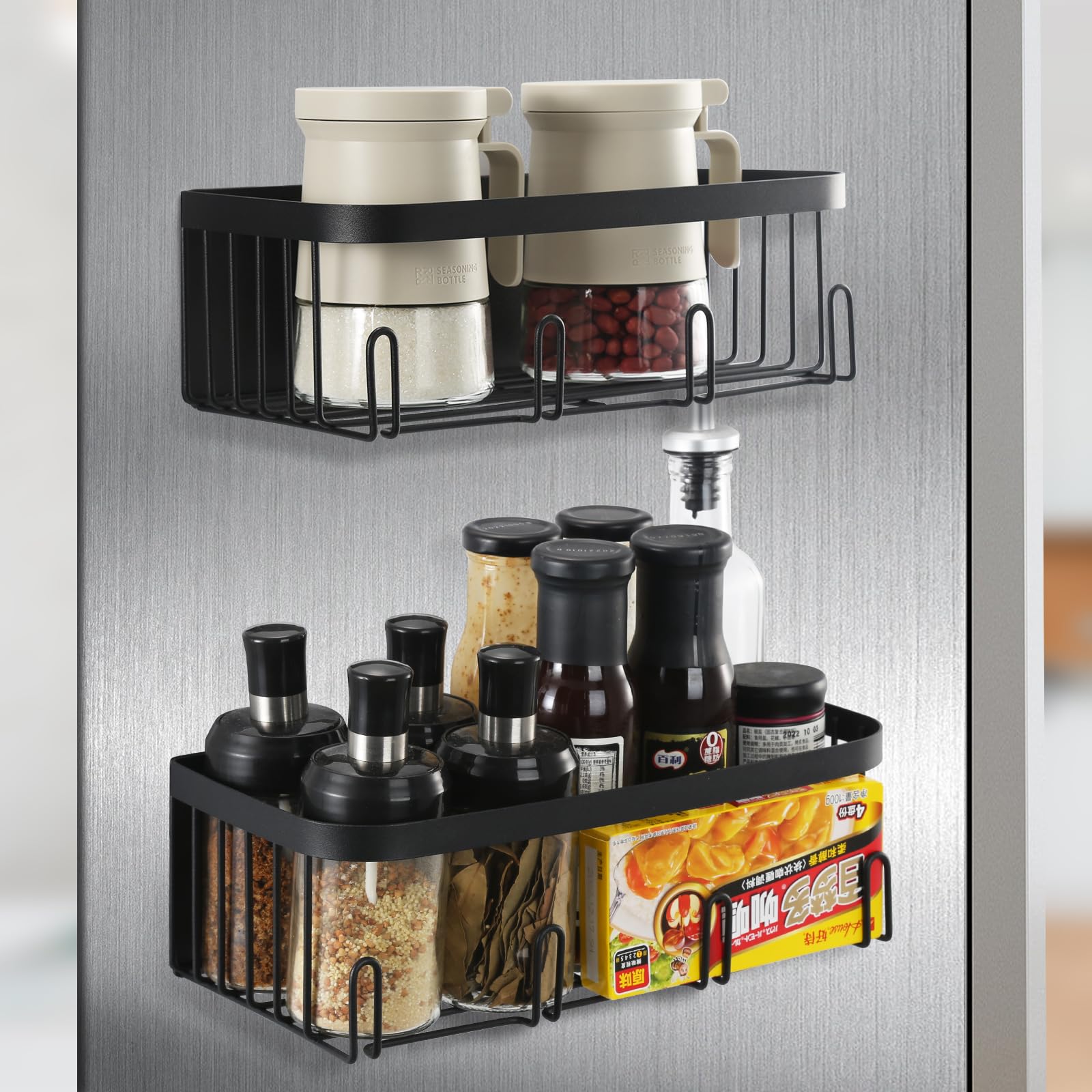VOOWO Magnetic Spice Rack for Refrigerator, 2 Pack Metal Magnetic Shelf ...