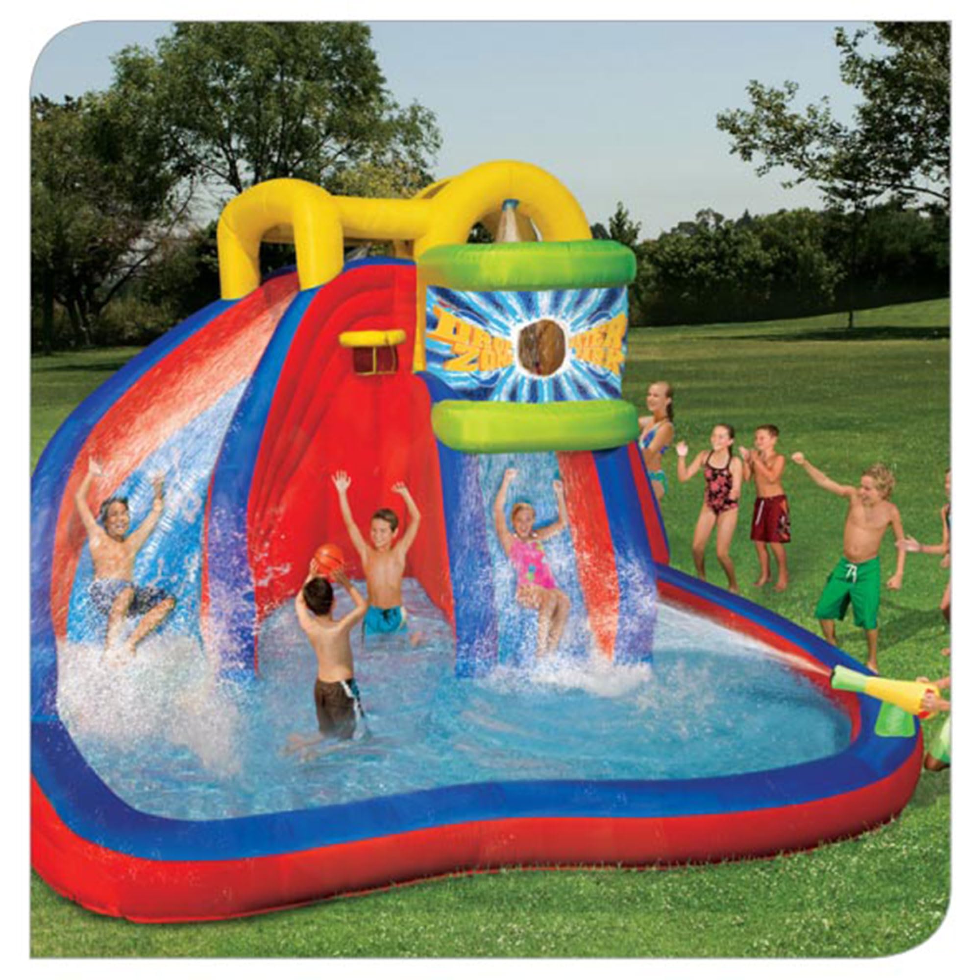 BANZAI Drop Zone 14.5' L x 13.3' W x 8' H Inflatable Water Park with ...