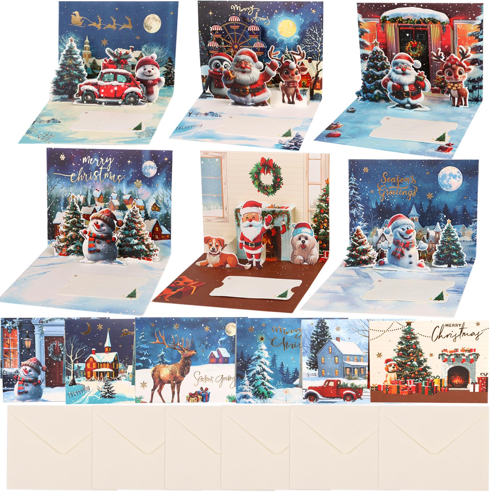 CCINEE 6 Pack 3D Christmas Greeting Card,7"x5" Pop Up Christmas Cards ...