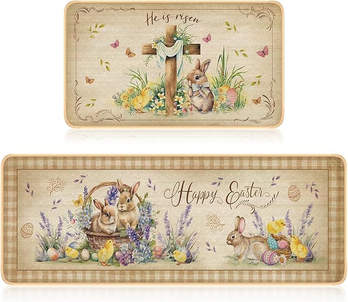 Amazon.com: Drydiet Easter Kitchen Rugs and Mats Set of 2, Retro ...