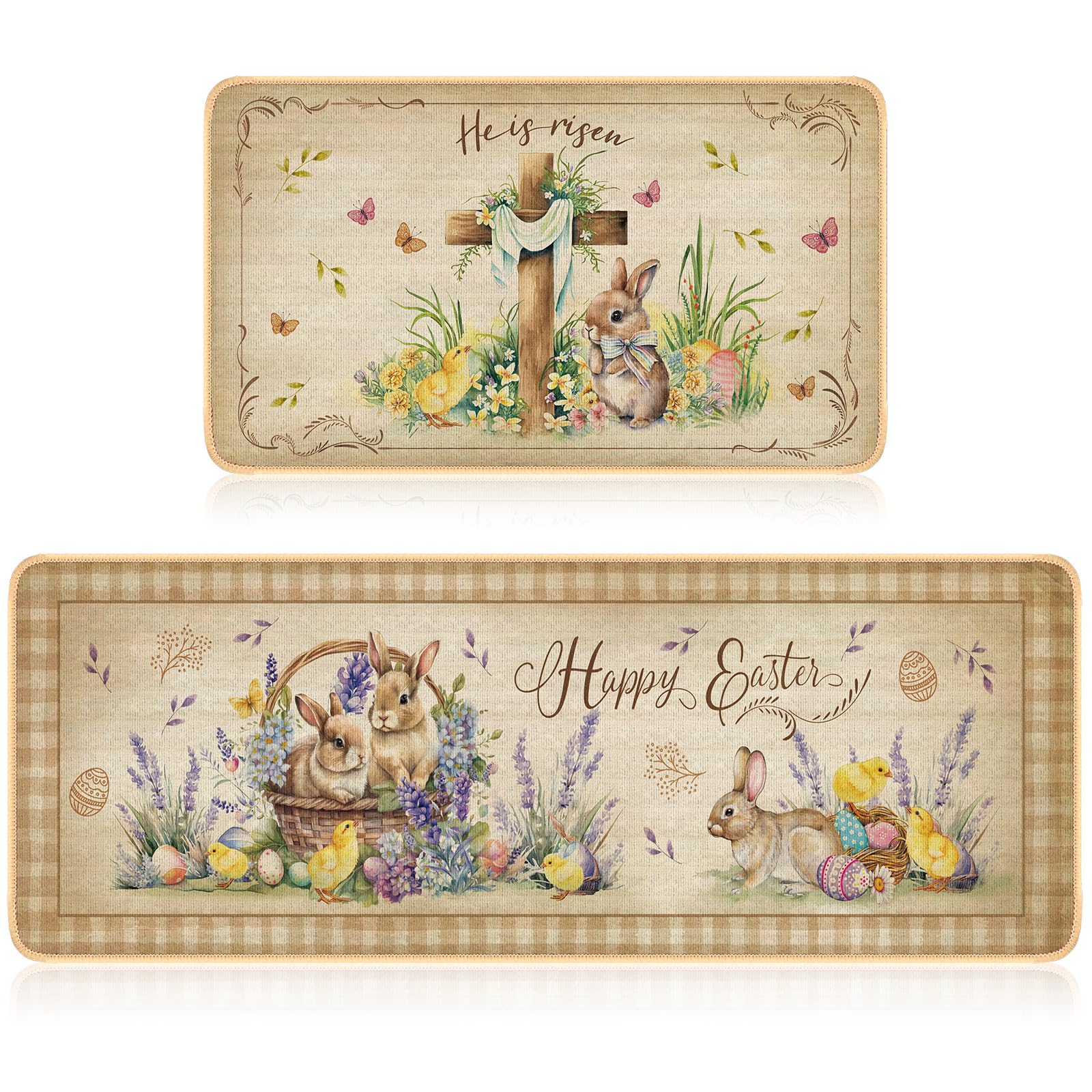 Amazon.com: Drydiet Easter Kitchen Rugs and Mats Set of 2, Retro Easter ...