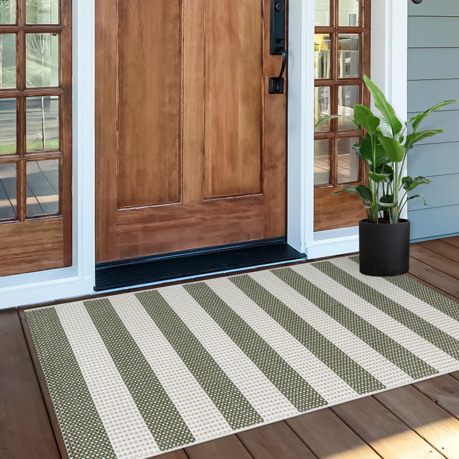 Amazon.com: OJIA Green and White Striped Rug 24"x51" Washable Front ...