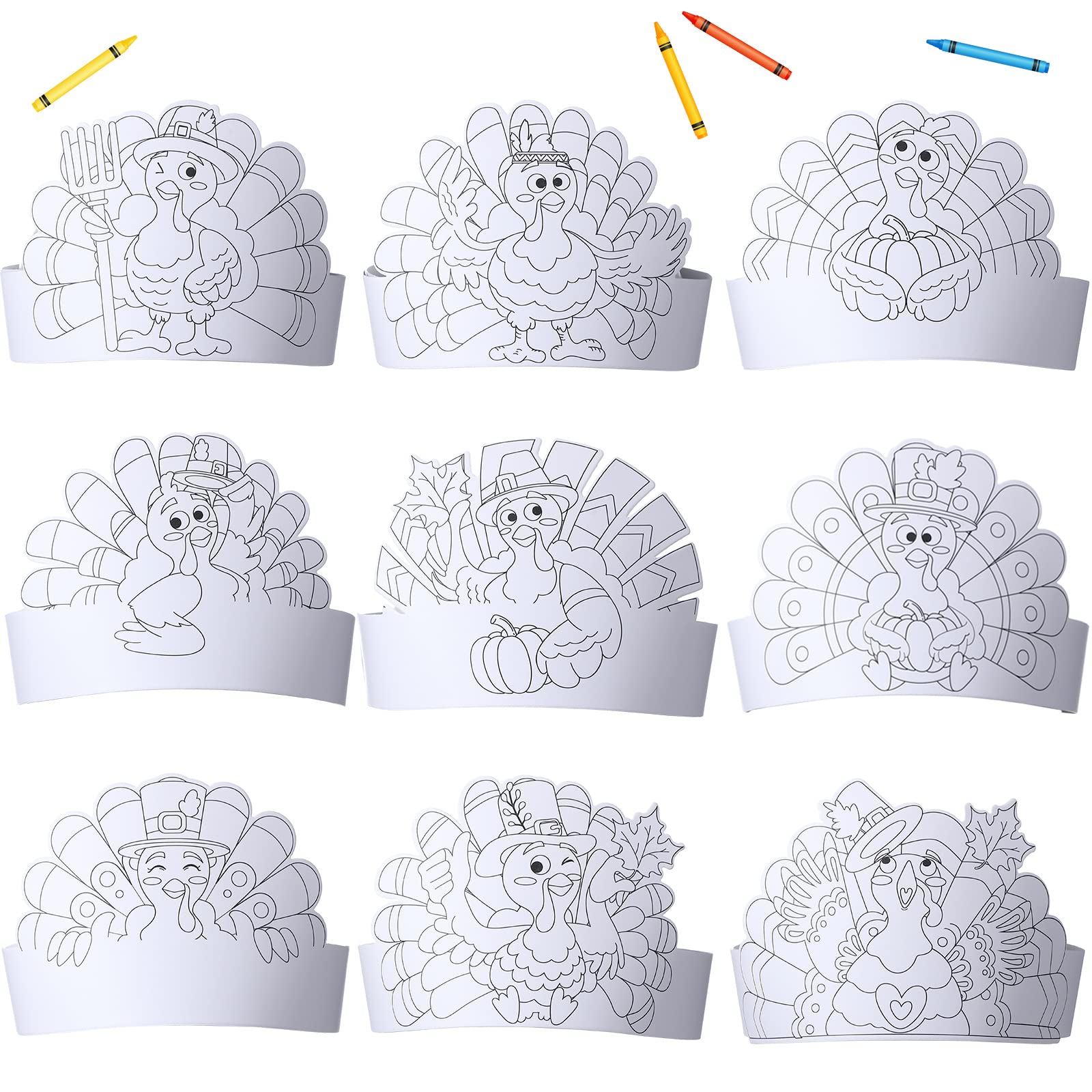 Amazon.com: 36 Pcs Turkey Crowns Thanksgiving Crowns for Kids Color ...