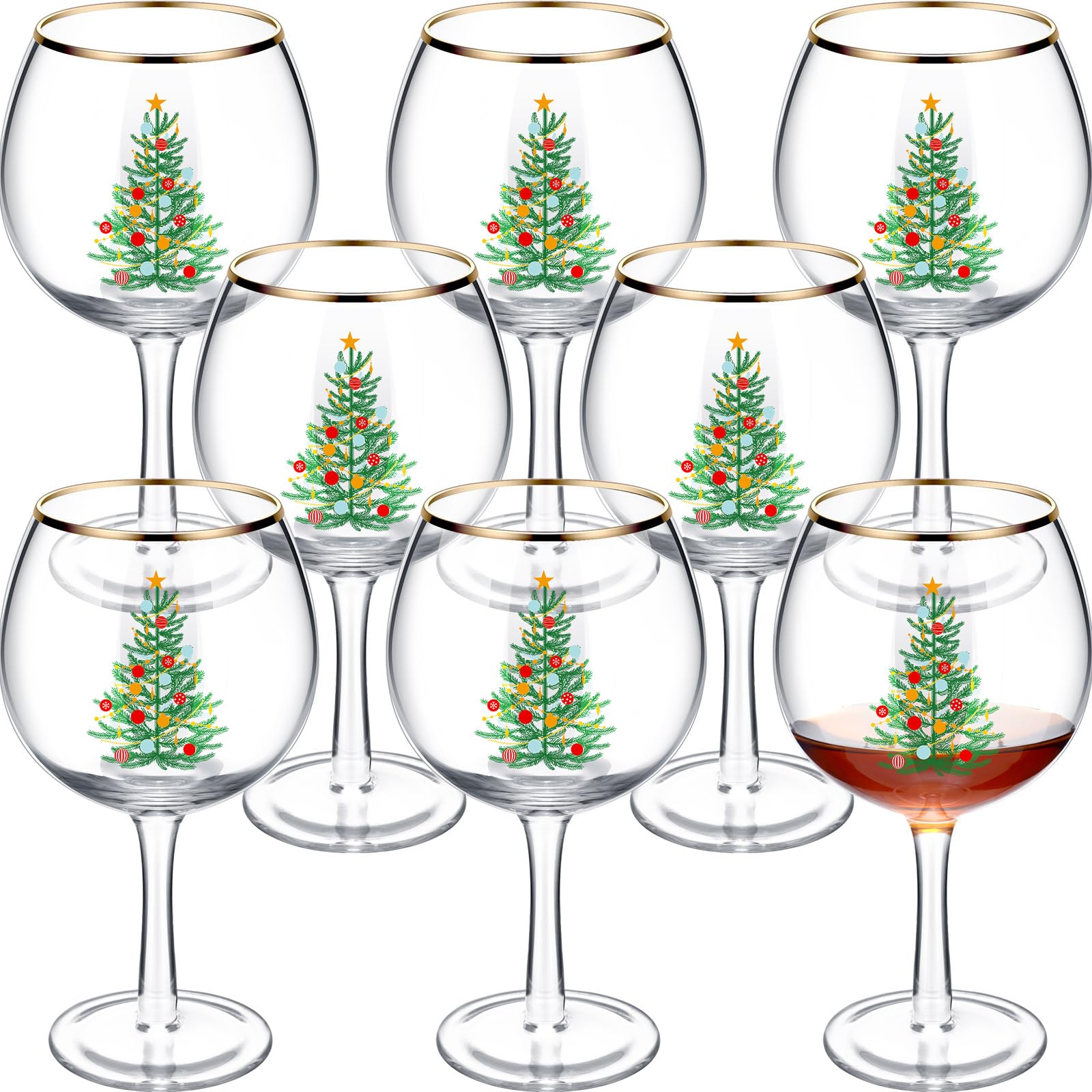 Mumufy 8 Pcs Christmas Wine Glasses Set Long Stem Wine Glasses Winter ...
