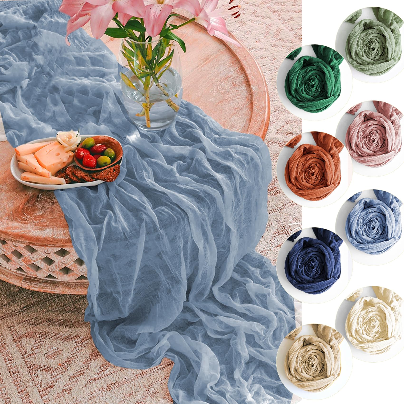 Snapklik.com : Dusty Blue Cheesecloth Table Runner 35x120 Inches Boho ...